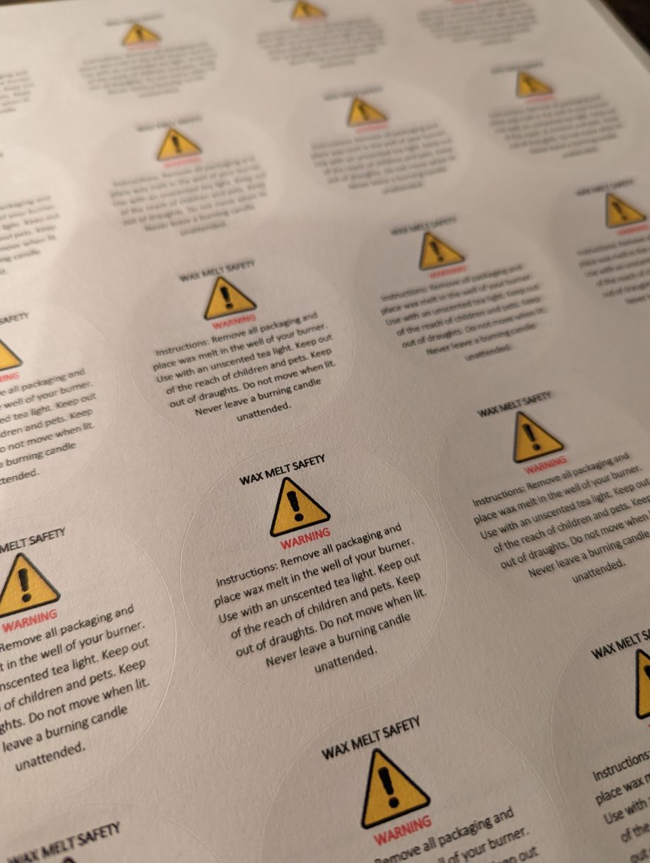 Wax Melt Safety Stickers - Glow CLP