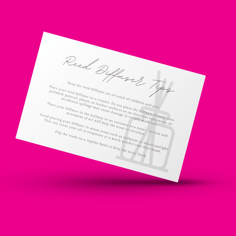 Reed Diffuser Care Tips Safety Cards - Glow CLP